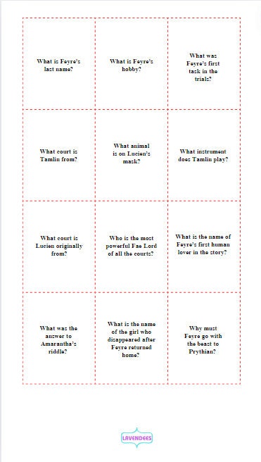 Book Club Bingo A Court of Thorns and Roses by Sarah J. Maas Bingo Game ...