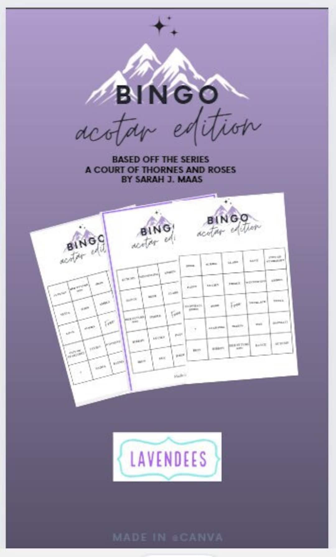 Book Club Bingo Acotar Series (BOOKS 1-5) by Sarah J Maas Bingo Game ...