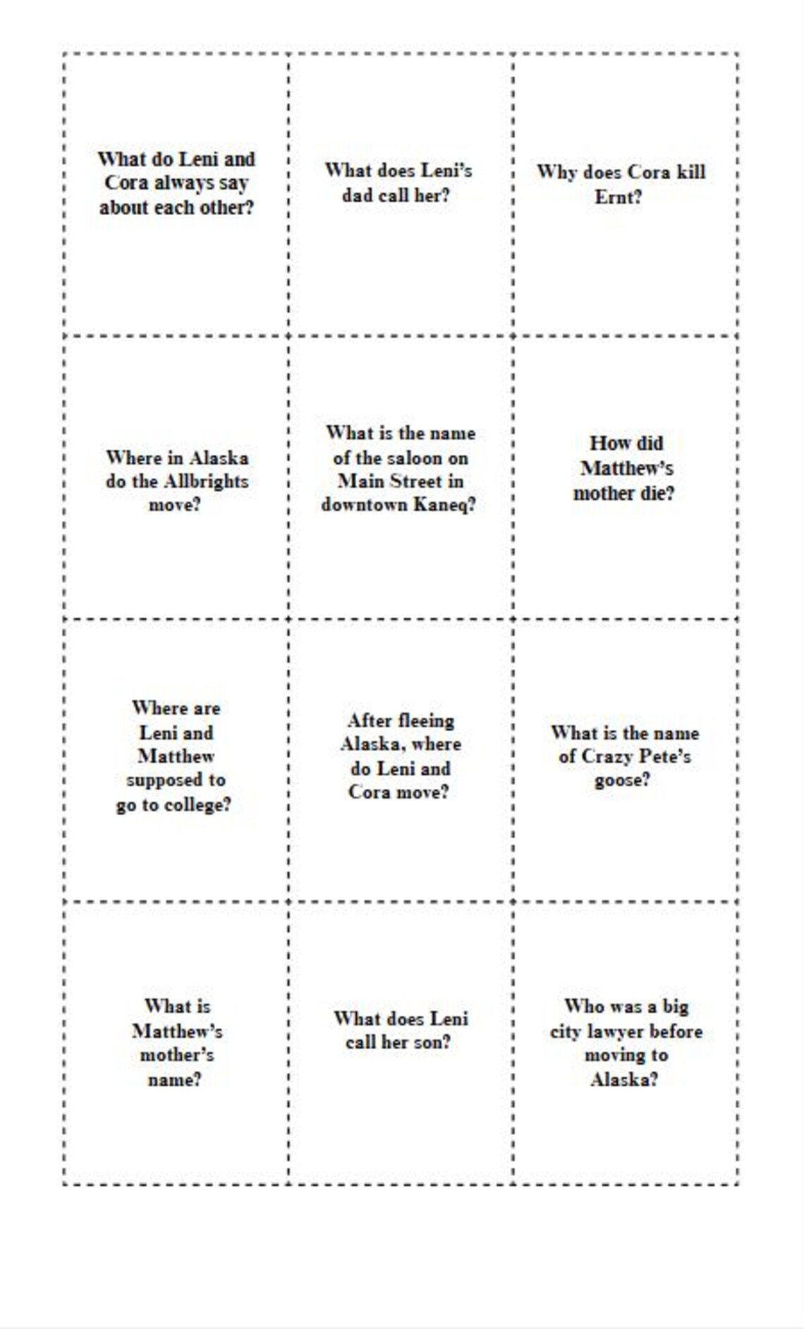 Book Club Bingo the Great Alone by Kristin Hannah Bingo Historical ...