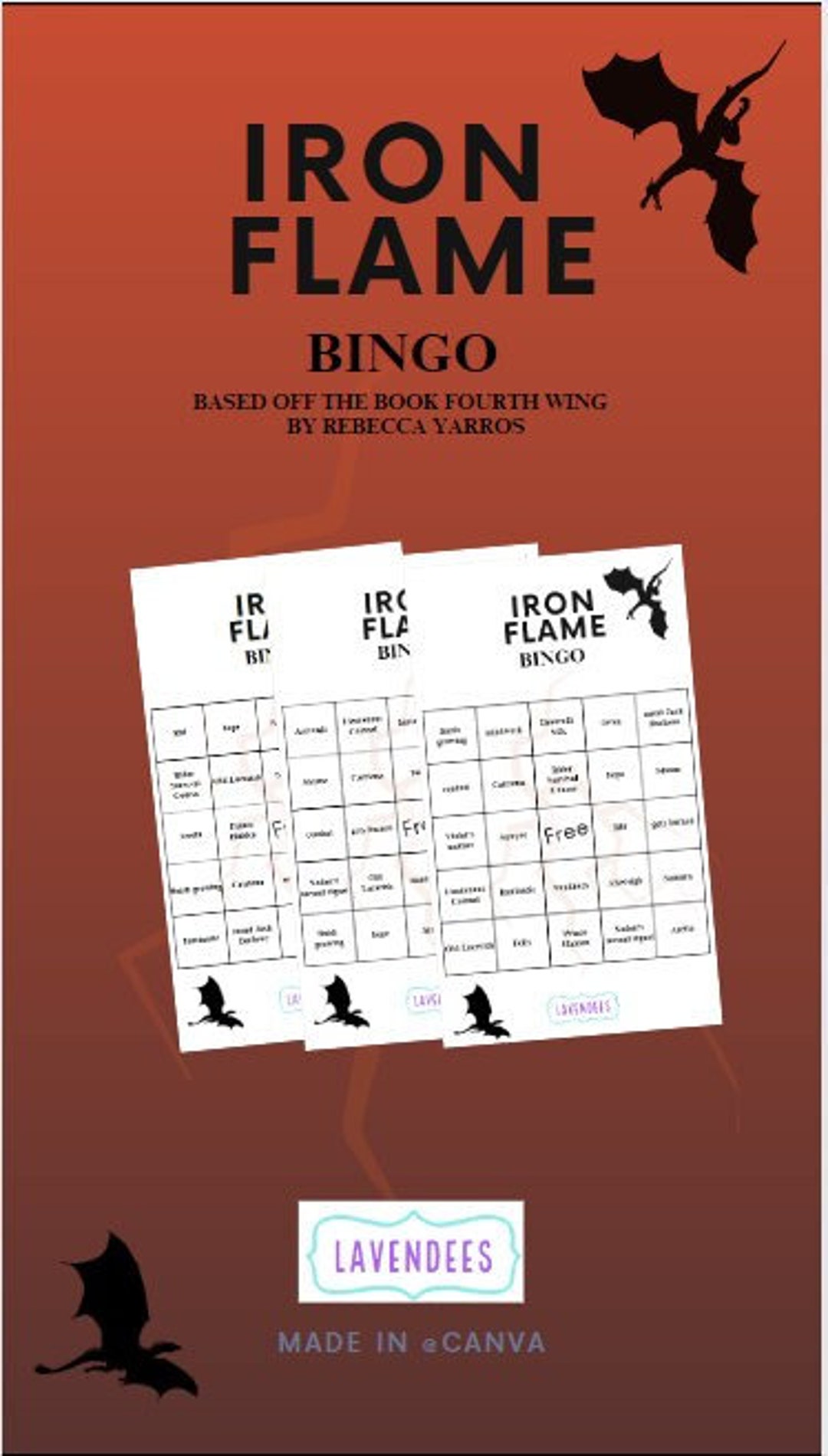 Book Club Bingo Iron Flame by Rebecca Yarros Bingo Game Gift for Book ...