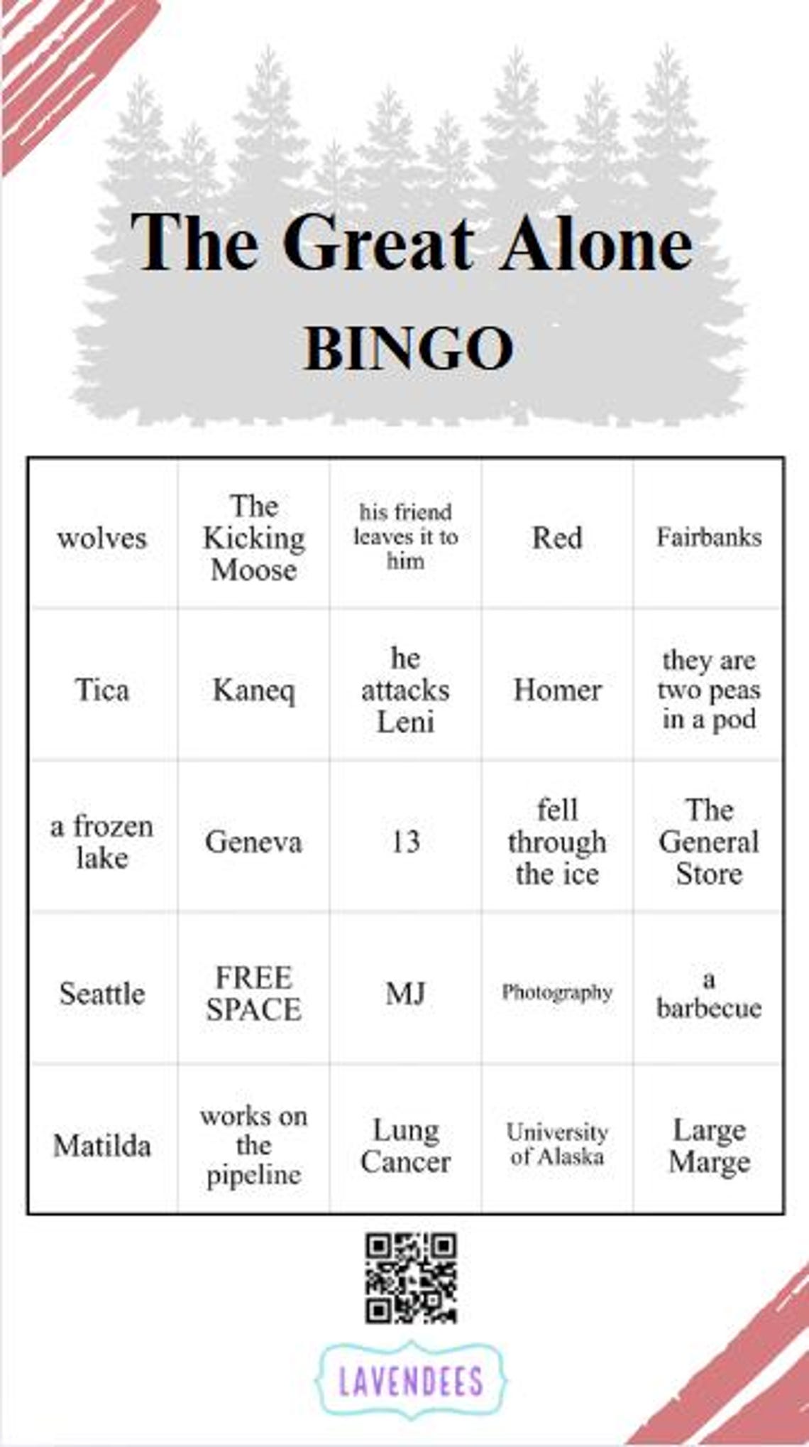 Book Club Bingo the Great Alone by Kristin Hannah Bingo Historical ...