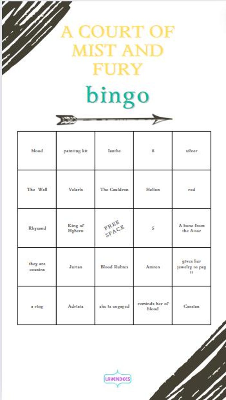 A Court of Mist and Fury Bingo Game for Book Club (digital Download) - Etsy