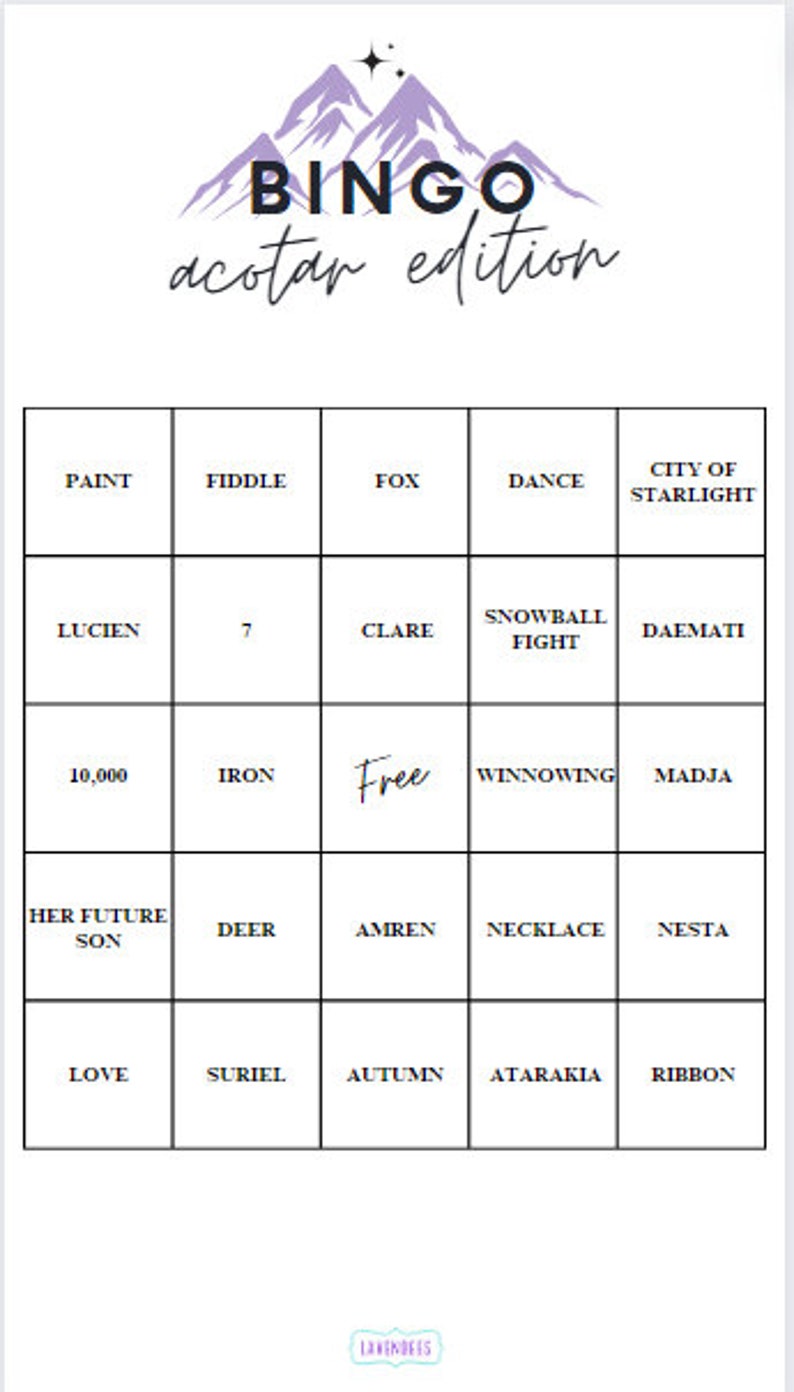 Book Bingo ACOTAR Series (BOOKS 1-5) by Sarah J Maas Fun Spicy Trivia ...