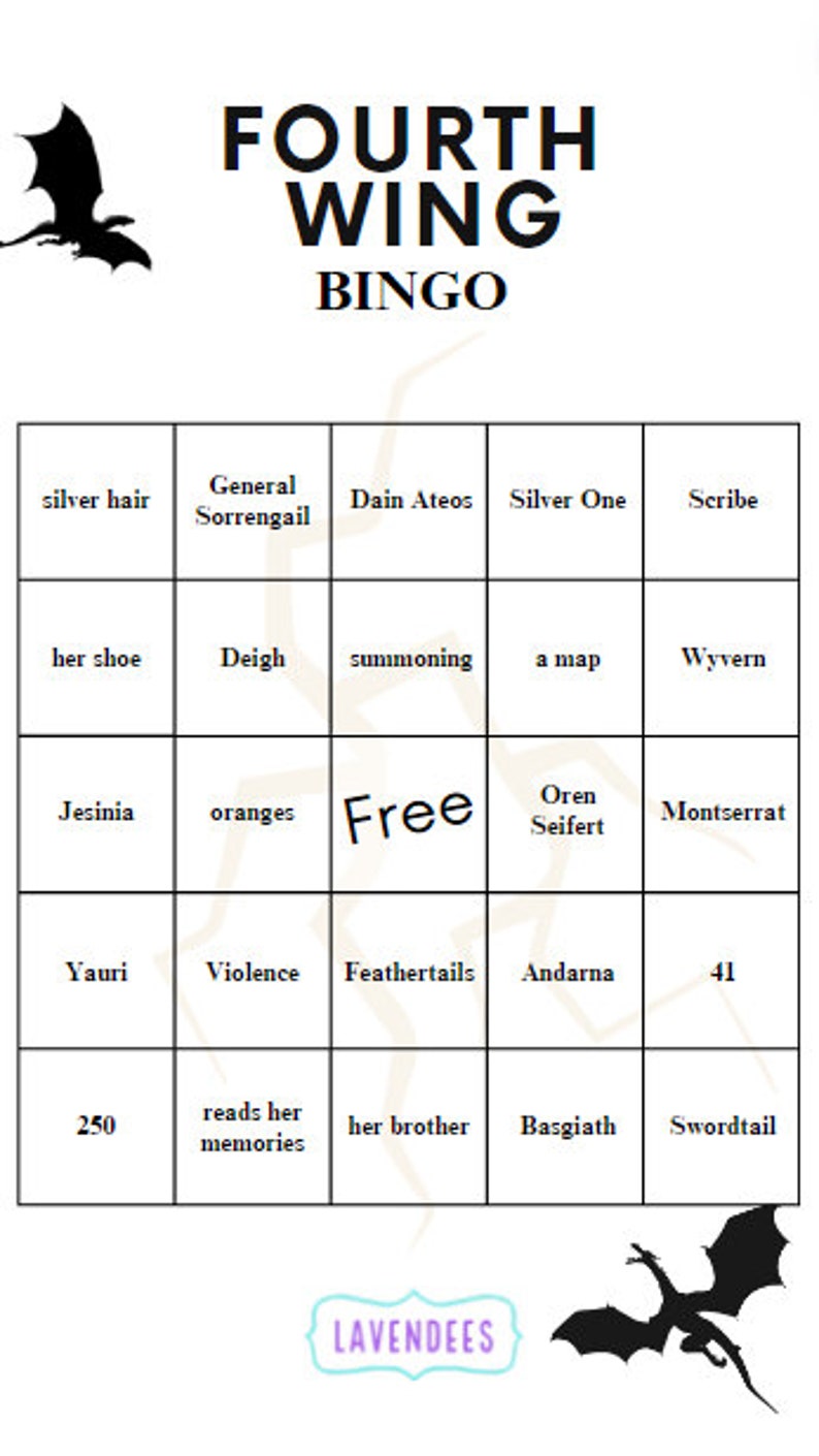 Book Club Bingo Fourth Wing by Rebecca Yarros Bingo Game Gift for Book ...
