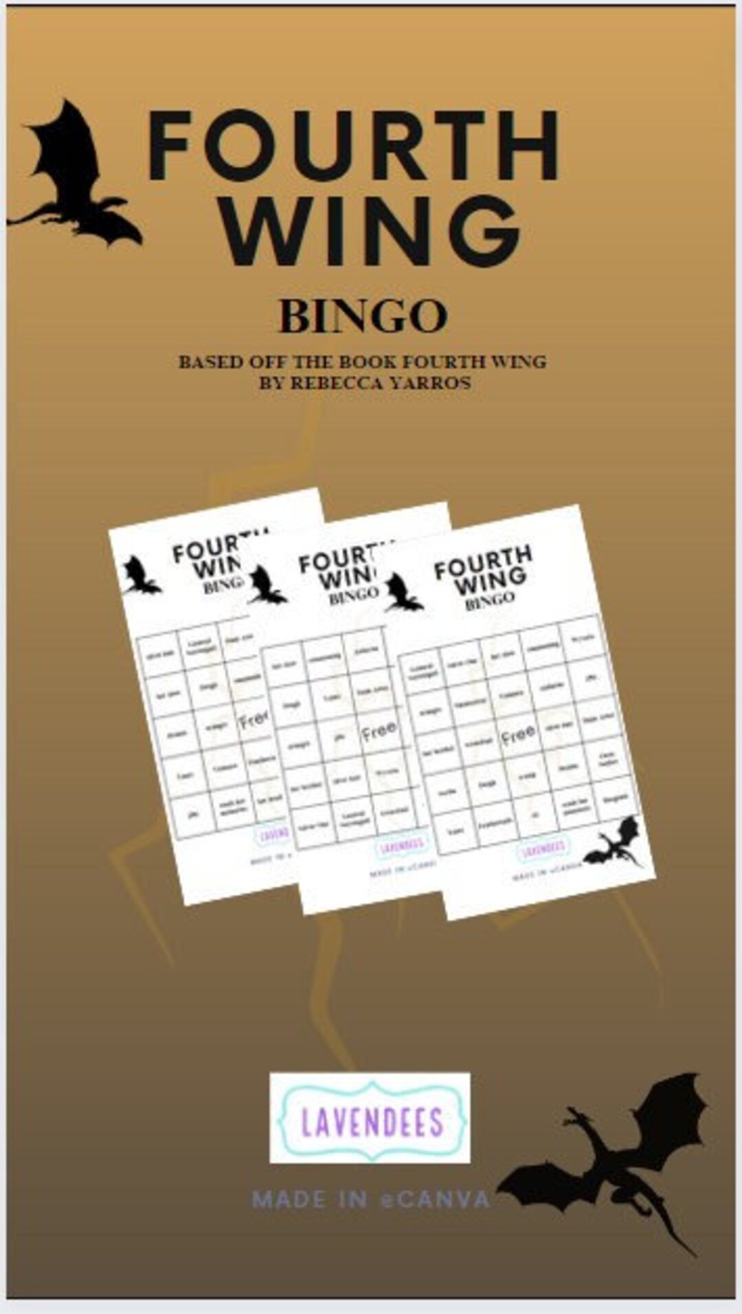 Book Club Bingo Fourth Wing by Rebecca Yarros Bingo Game Gift for Book ...