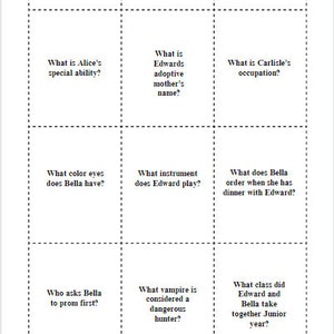 Book Club Bingo Twilight by Stephenie Meyer Bingo Game Gift for Book ...