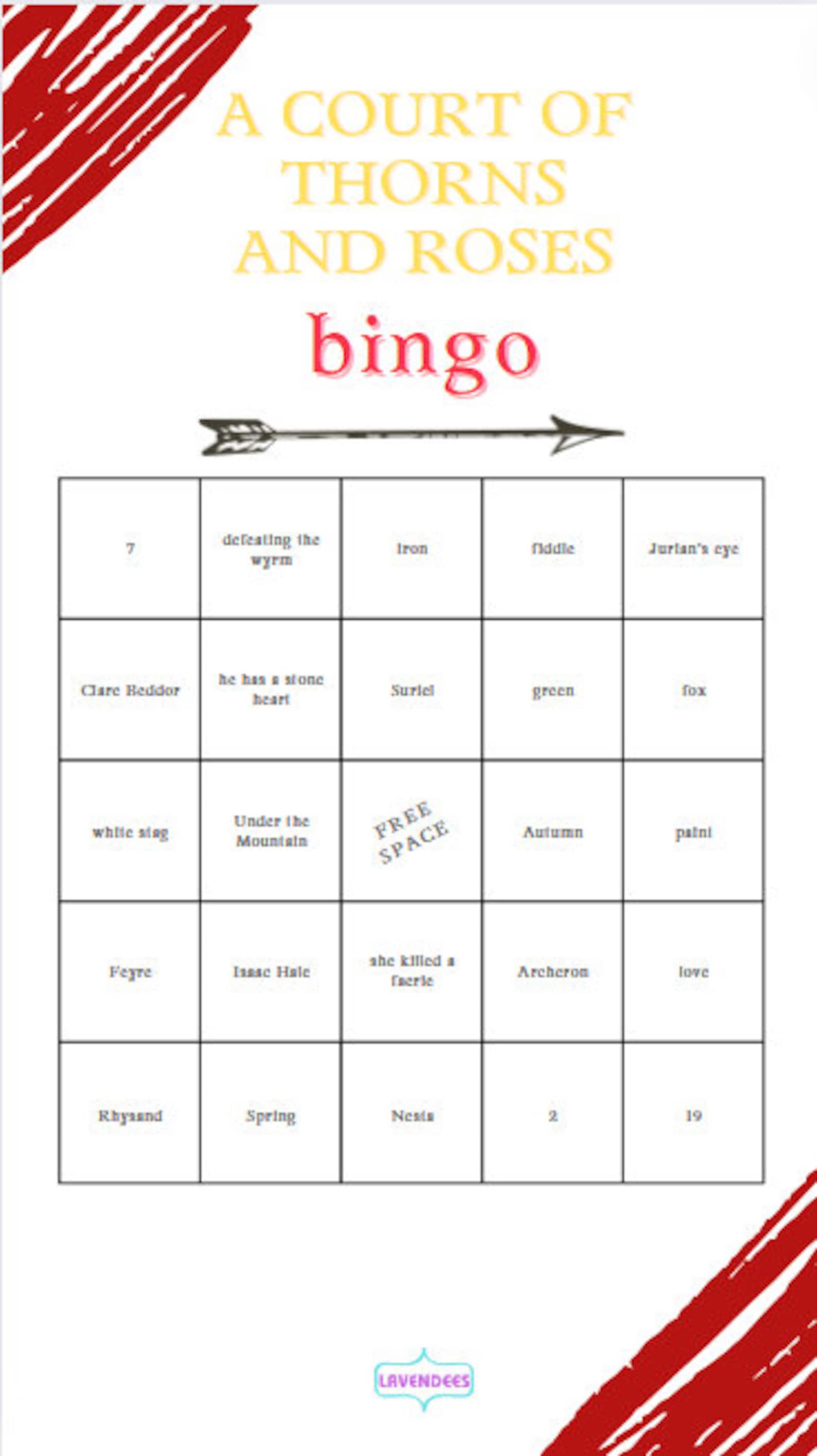 Book Club Bingo A Court of Thorns and Roses by Sarah J. Maas Bingo Game ...