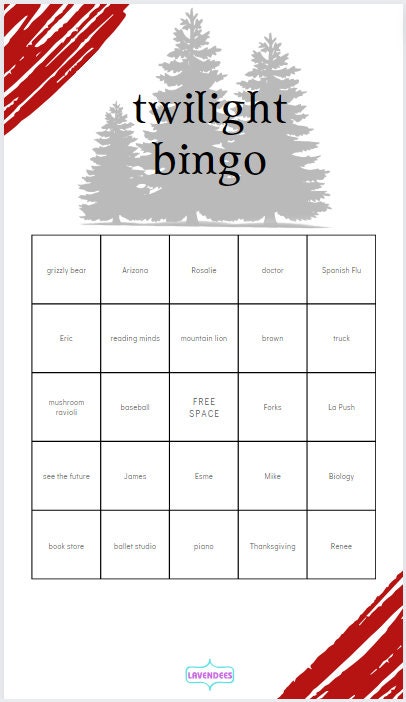 Book Club Bingo Twilight by Stephenie Meyer Bingo Game Gift for Book ...