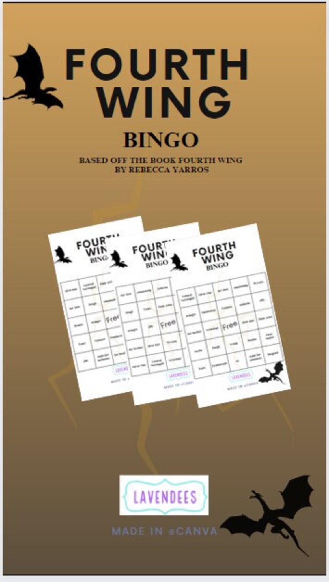 Book Club Bingo Fourth Wing by Rebecca Yarros Bingo Game Gift for Book ...
