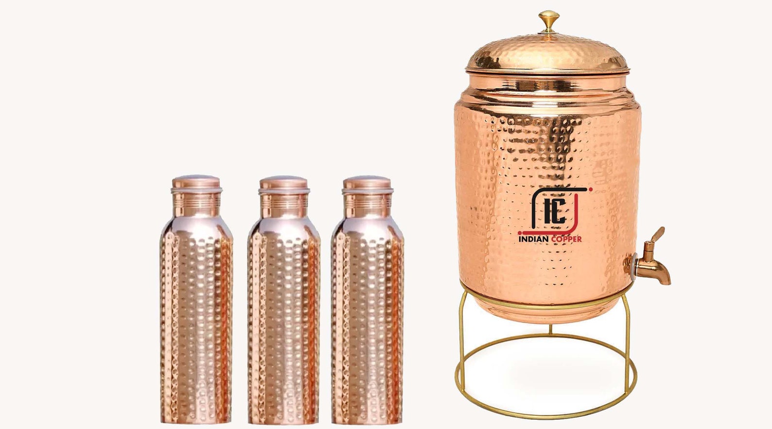 Hammered 100% Pure Copper Water Dispenser Tank Leak Proof Container Pot ...