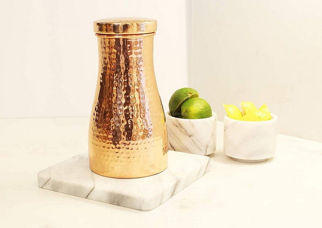 100% Pure Copper Matka Water Bottle Hammered Copper Bottle Pitcher ...
