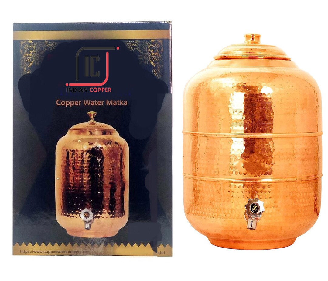 100% Pure Copper Water Dispenser Hammered Tanki Pot Water Storage ...