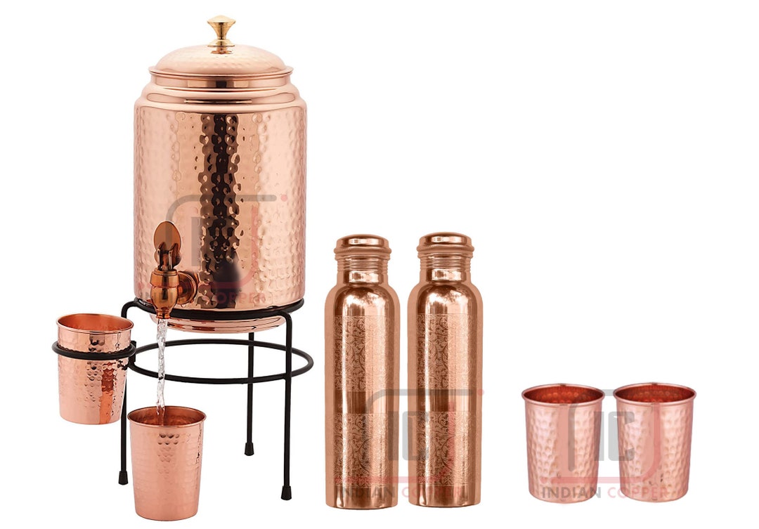 100% Pure Copper Hammered Water Dispenser 5 Litre With Stand With 4 ...