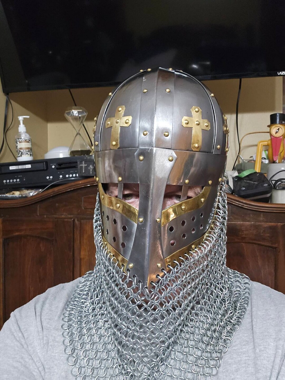 Crusader Face Plate Spectacle Helmet With Chainmail Aventail - Etsy