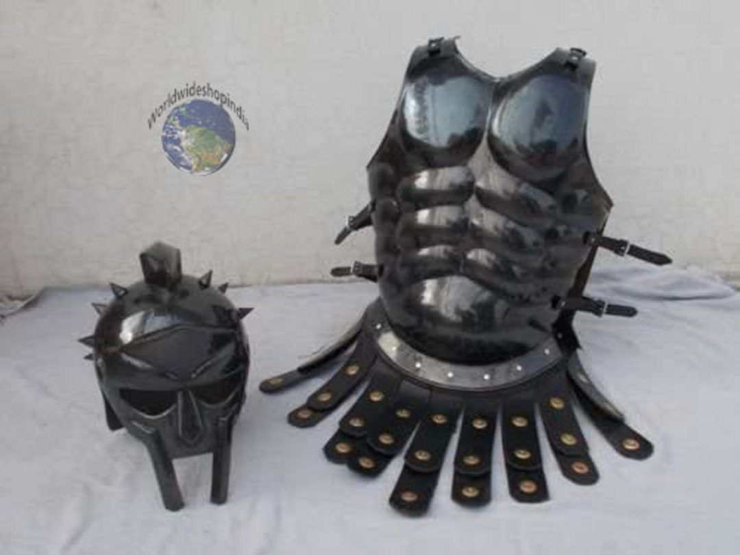 Maximus Gladiator Helmet Medieval Roman Armor Spartan Costume W/muscle ...