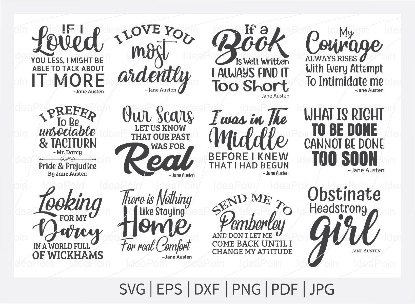 Jane Austen Quotes Svg Bundle Jane Austen Quotes Pride and | Etsy UK