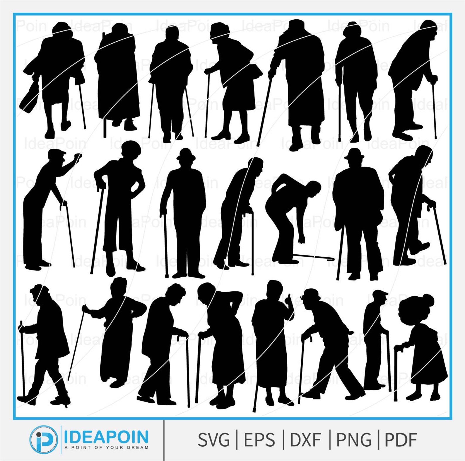 Old Man Svg, Old Man & Woman Svg, Old Man Silhouette, Old Woman Svg ...