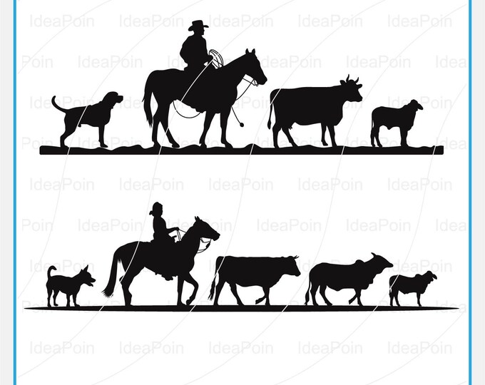 Cowboy Herding Cows Svg, Cattle Svg, Cowboy Life Scene Svg, Farm Life ...