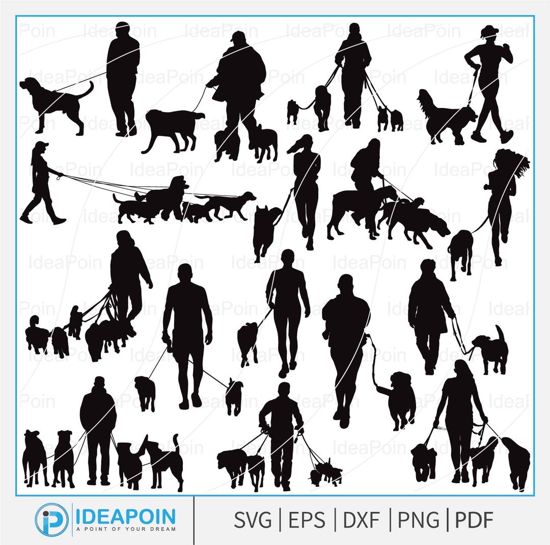Dog Walker Svg, Dog Walker Silhouette, People and Dog Svg, Woman ...