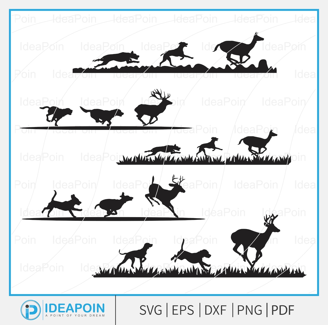Hounds Hunting Deer Svg, Hound Dogs Chasing Deer SVG, Dogs Running Deer ...