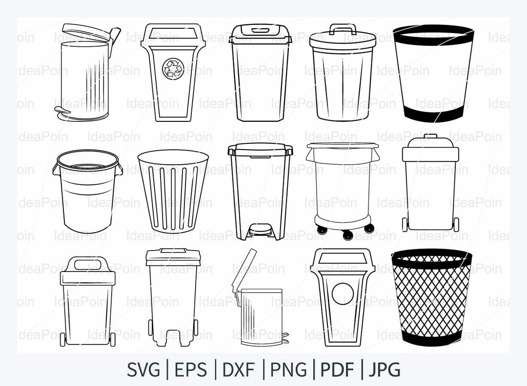 Trash Bin Outline, Trash Bin Svg Bundle, Bin Outline, Rubbish Bin ...
