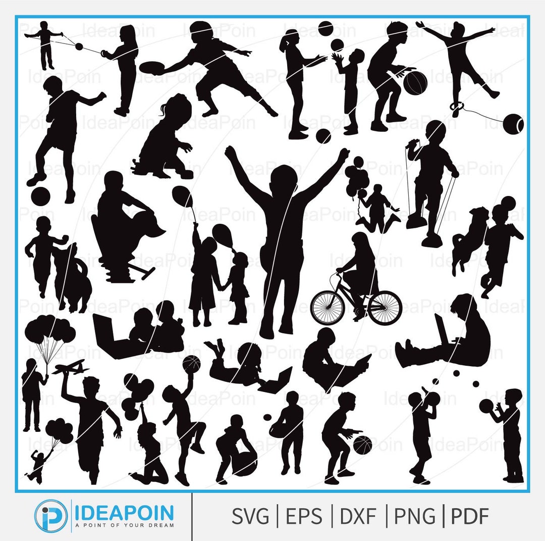 Children Play Svg, Children Silhouette, Child Svg Bundle, Children ...