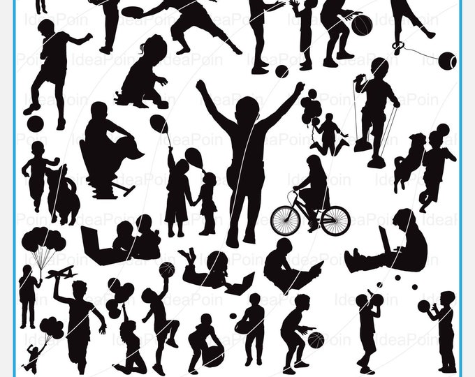 SVG Children Playing, Silhouettes Digital Clipart, Files Eps, Jpg ...