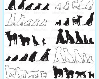 Back Sitting Dogs, Back of Dog Silhouettes, Dogs Sitting Back Svg, Dogs ...