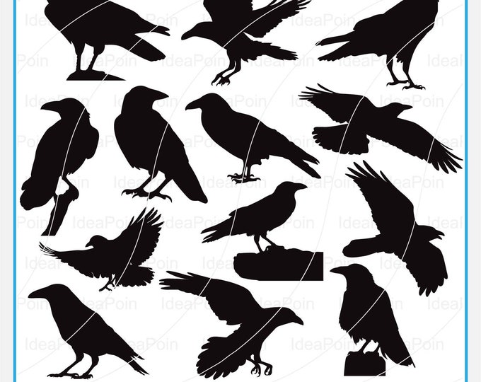 Black Raven Silhouette, Raven With Open Wings, Black Raven Bundle, Crow ...