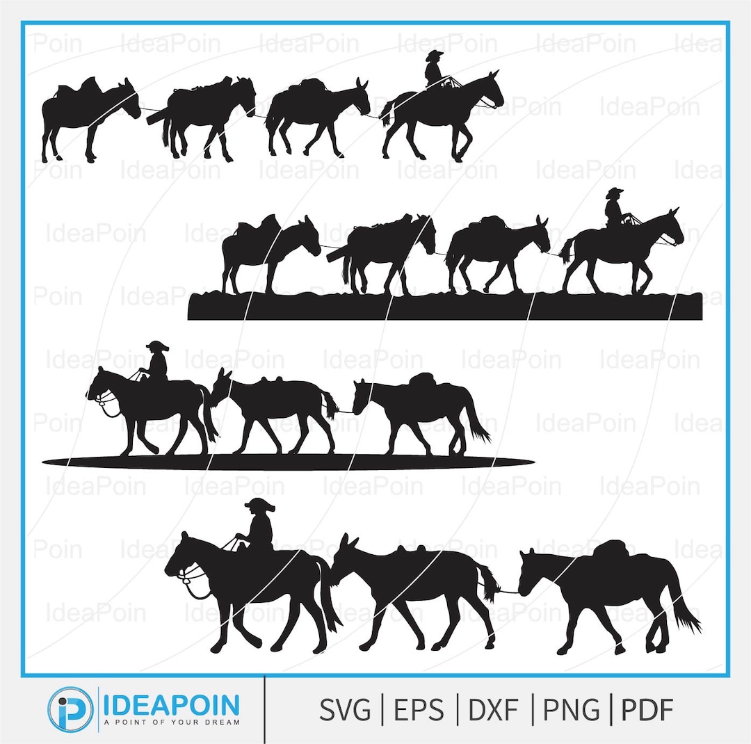Pack String Svg,cowboys and Two Pack Mules, Mule String Svg, Pack ...