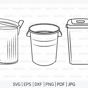 Trash Bin Outline, Trash Bin Svg Bundle, Bin Outline, Rubbish Bin ...