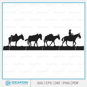 Pack String Svg,cowboys and Two Pack Mules, Mule String Svg, Pack ...