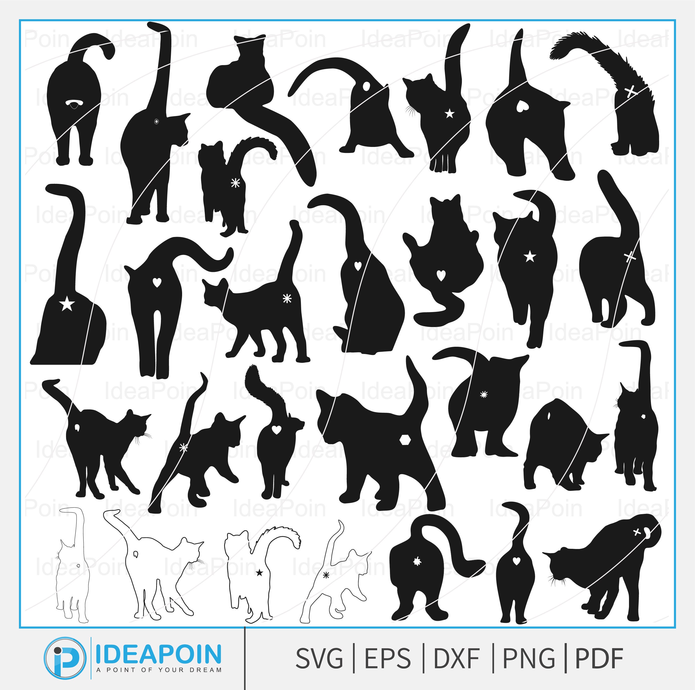 Cat Butt Svg, Cat Butt Silhouette, Cat Butt Outline, Kitty Cat Svg ...