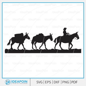 Pack String Svg,cowboys and Two Pack Mules, Mule String Svg, Pack ...