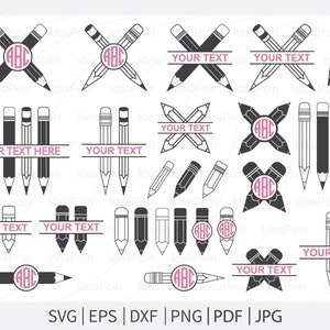 Pencil Svg, Pencil Monogram, Pencil Svg Bundle, Pencil Split Monogram ...