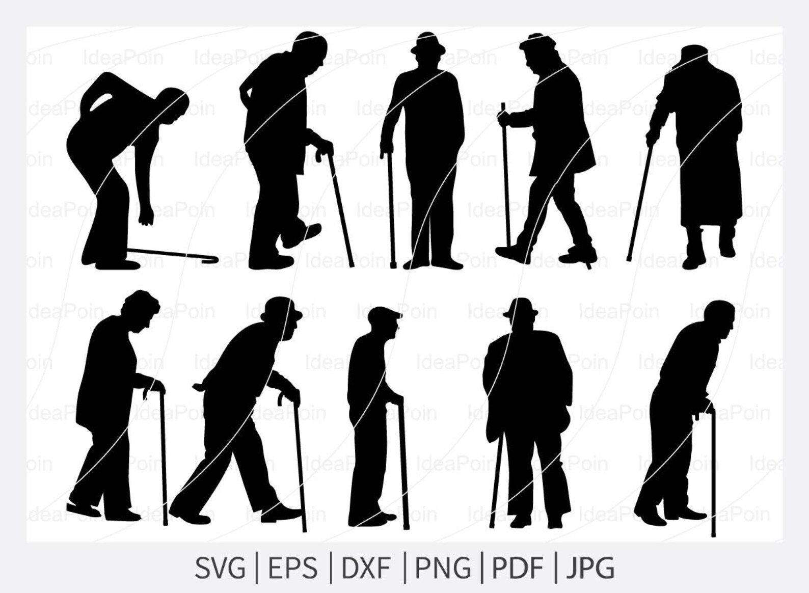 Old Man Svg, Old Man & Woman Svg, Old Man Silhouette, Old Woman Svg ...