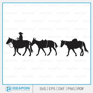 Pack String Svg,cowboys and Two Pack Mules, Mule String Svg, Pack ...