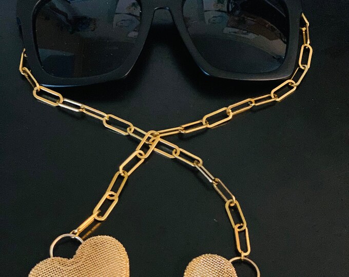 Armless Black Sunglasses Gold Chain Arms W/ Heart Charms - Etsy