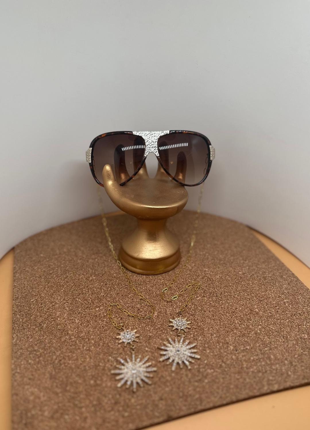 Armless Tortoise Retro Aviator Style Chain Sunglasses W/gold - Etsy