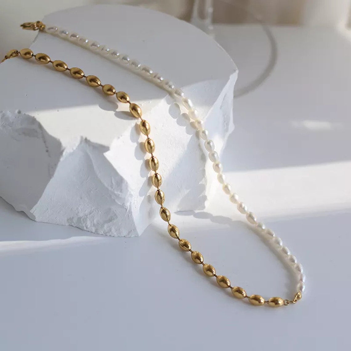 18K Gold Filled Rice Bead Chain Necklace Minimalist Necklace - Etsy