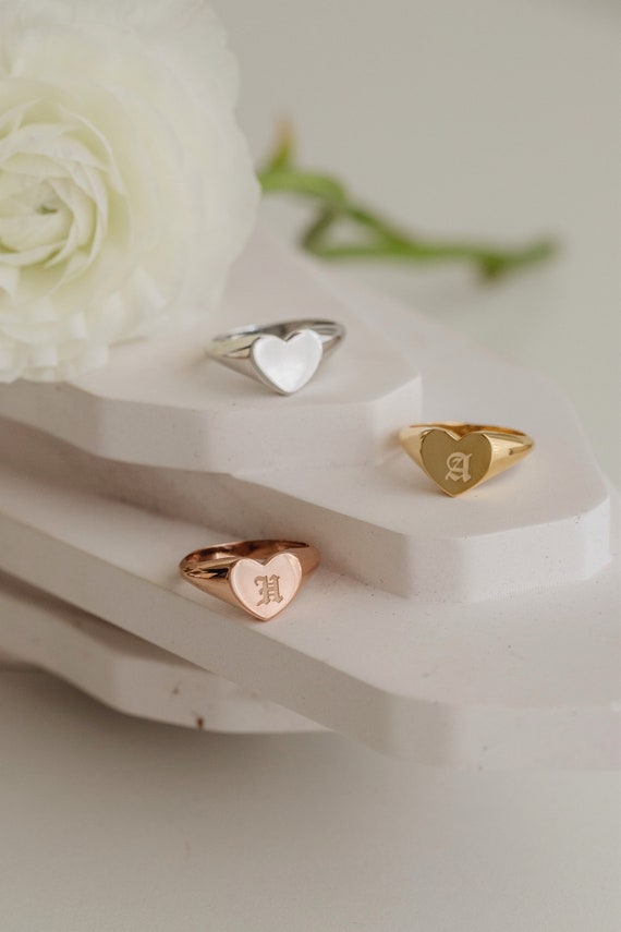 Personalized Heart Signet Ring Gift for Her Custom Signet - Etsy