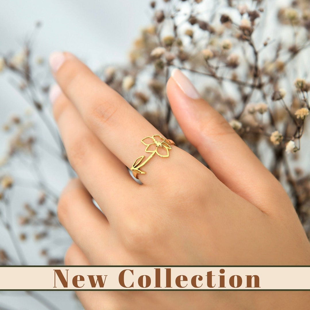 Custom Birth Flower Ring, Personalize Floral Ring, Gift for Her ...