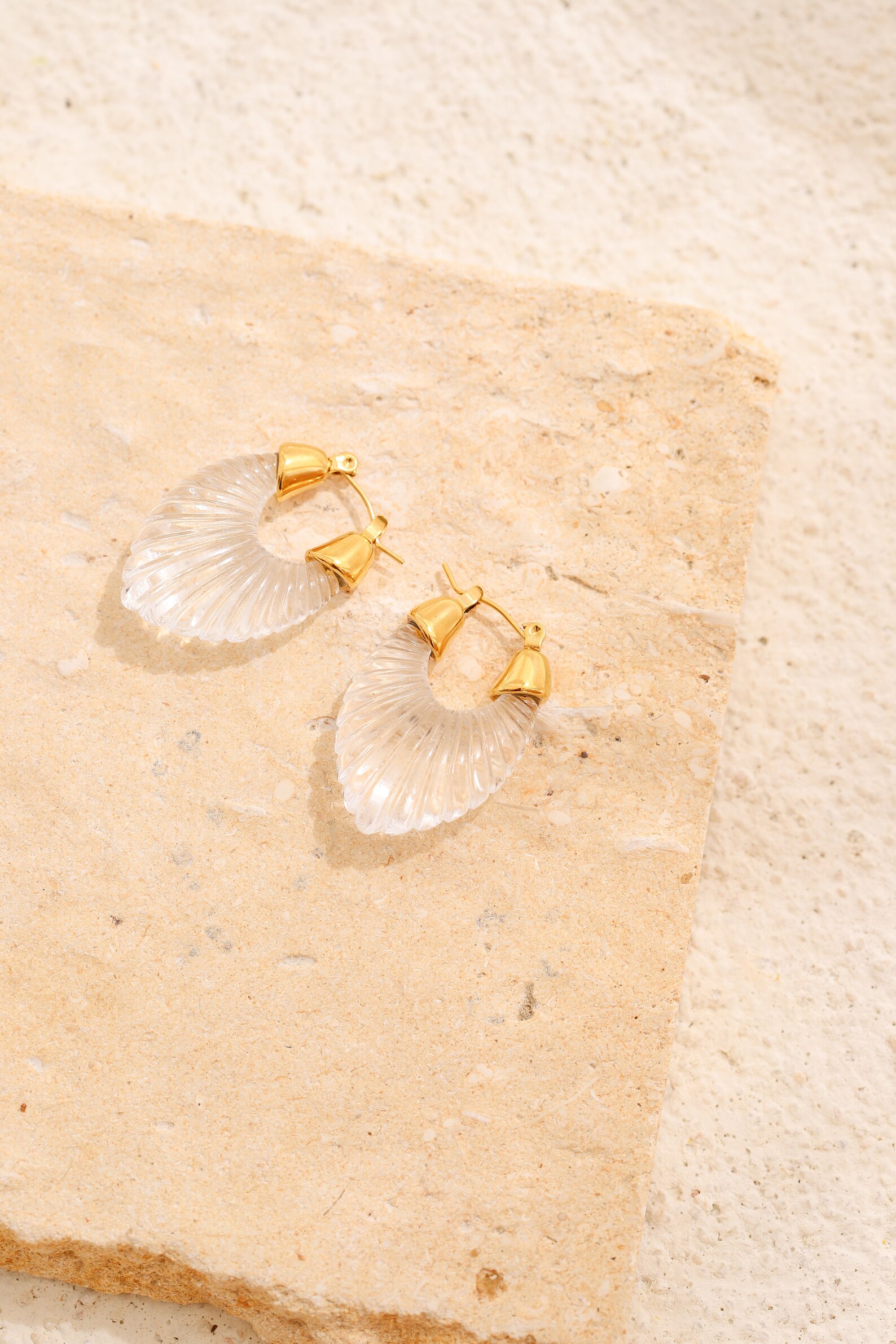 18K Gold Filled Hoop Earrings, Acrylic Transparent Leaf Earrings ...