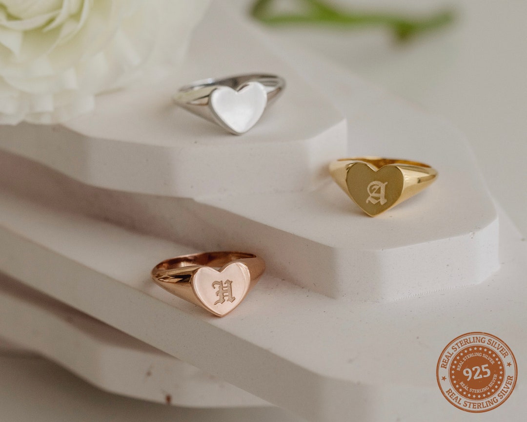 Personalized Heart Signet Ring, Gift for Her, Custom Signet Ring, Rings ...