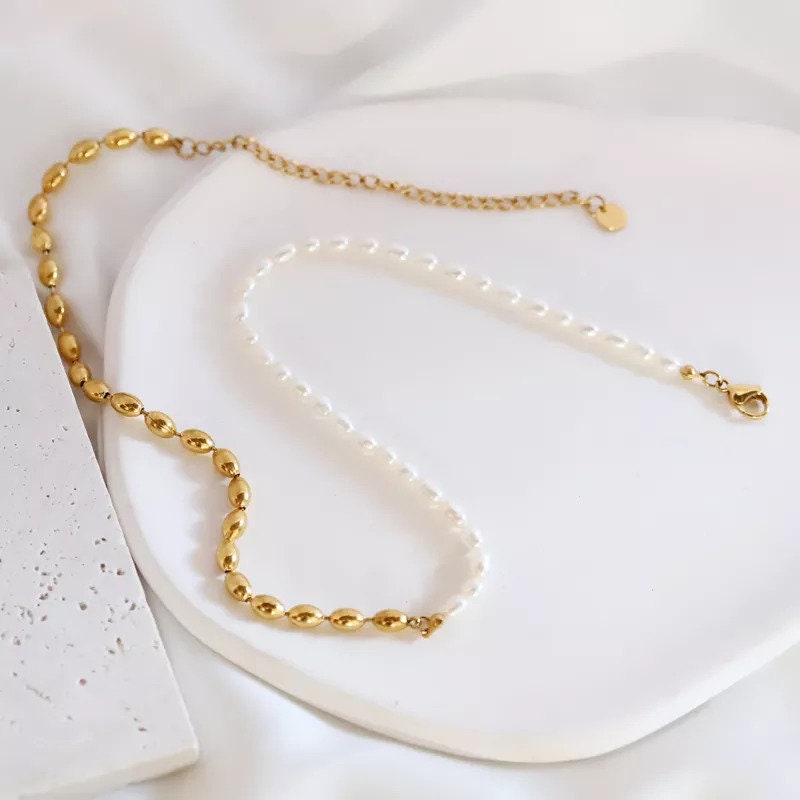 18K Gold Filled Rice Bead Chain Necklace Minimalist Necklace - Etsy
