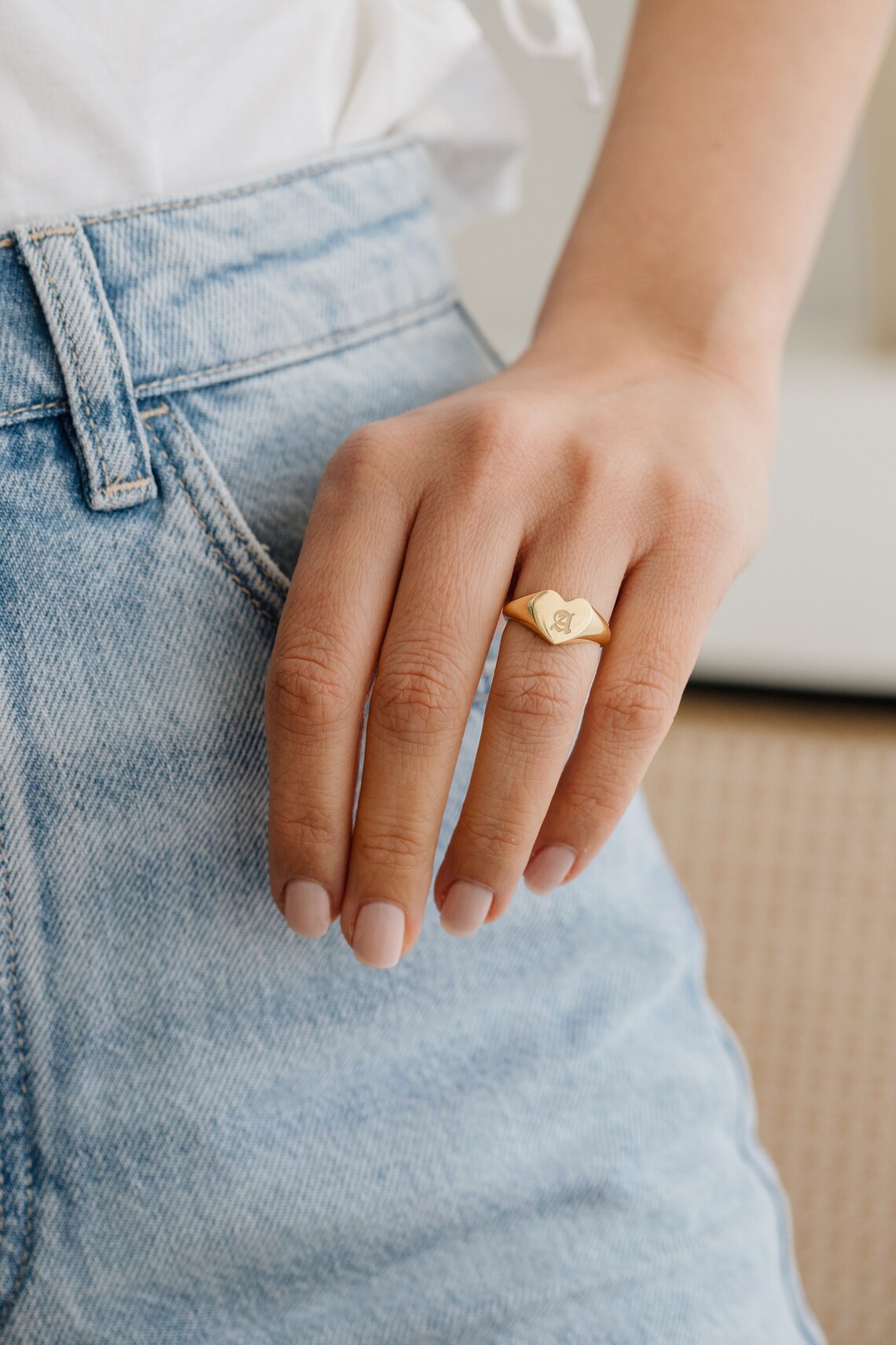 Personalized Heart Signet Ring Gift for Her Custom Signet - Etsy