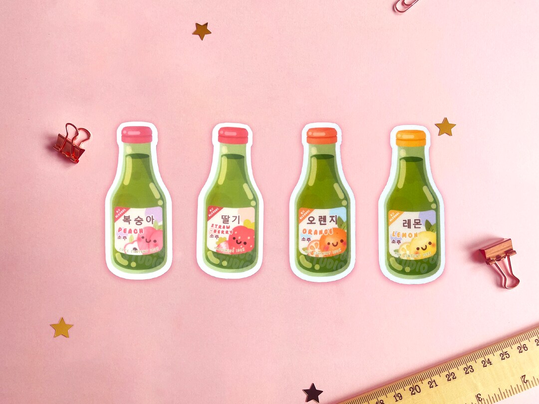 Soju Sticker Pack | Korean Fruit Soju Sticker, Strawberry, Peach ...