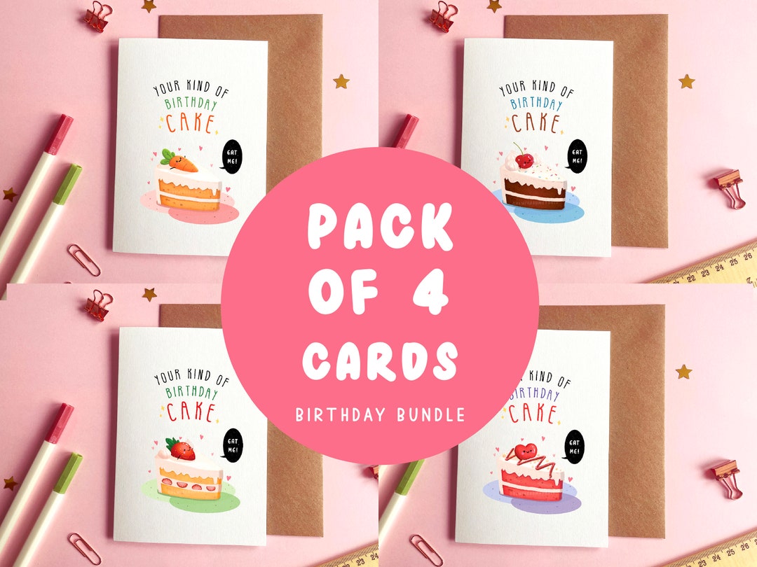Pack of 4 Birthday Card | Happy Birthday Cake Card, Birthday Card Pack ...