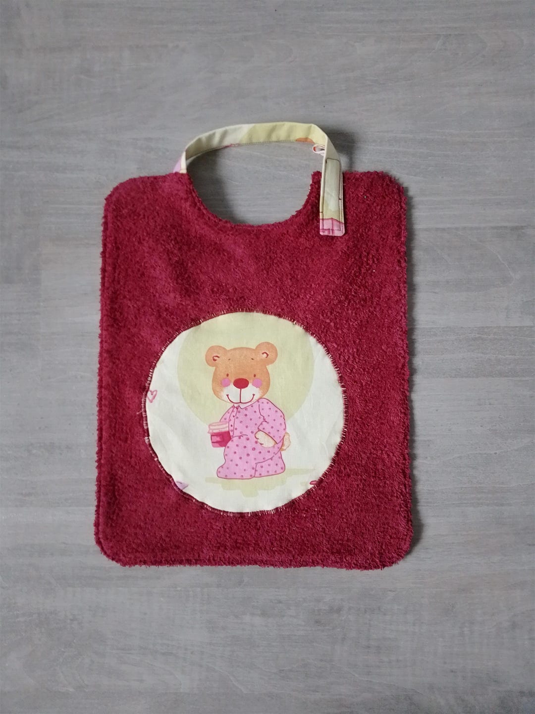 Large Raspberry Bib With Teddy Bear Pattern, With Velcro - Etsy