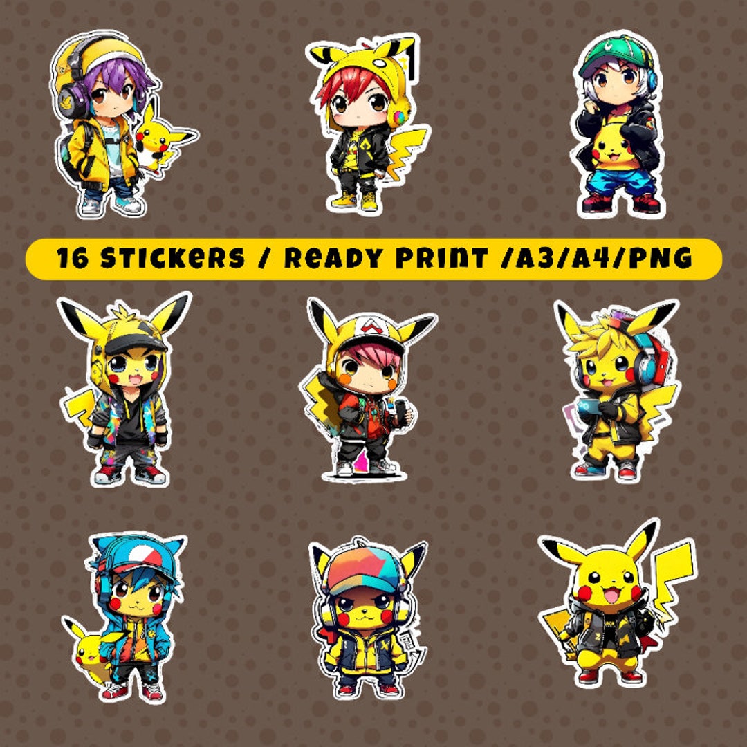 16 Stickers Pikachu Boy / Stickers / Pikachu / Ready Print / PNG / A3 ...